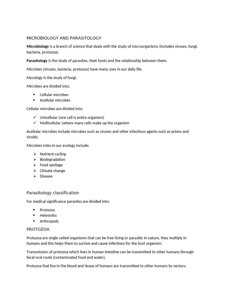 Microbiology and Parasitology Notes | PDF | Bacteria | Parasitism