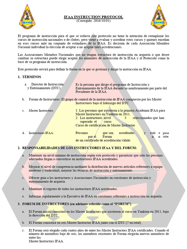 Protocolo de Instrucotres IFAA Español Enero 2020 | PDF