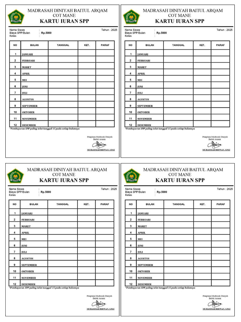 Kartu SPP 2025 2 | PDF