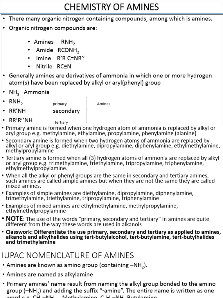 Amines: Structure, Nomenclature, and Reactions | PDF | Amine | Chemical ...