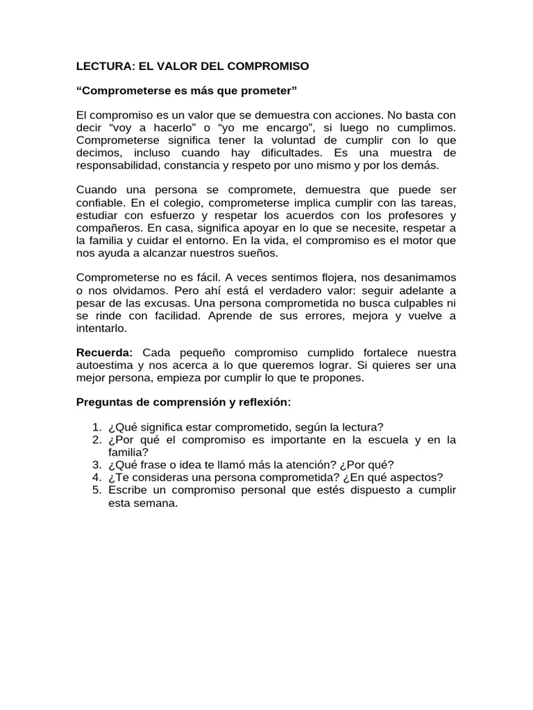 Lectura El Valor Del Compromiso | PDF