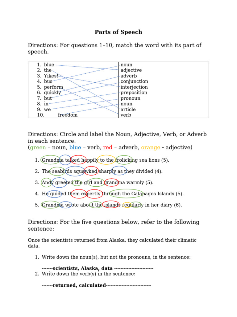 Practice Grammar Quiz 1 | PDF | Adverb | Sentence (Linguistics)