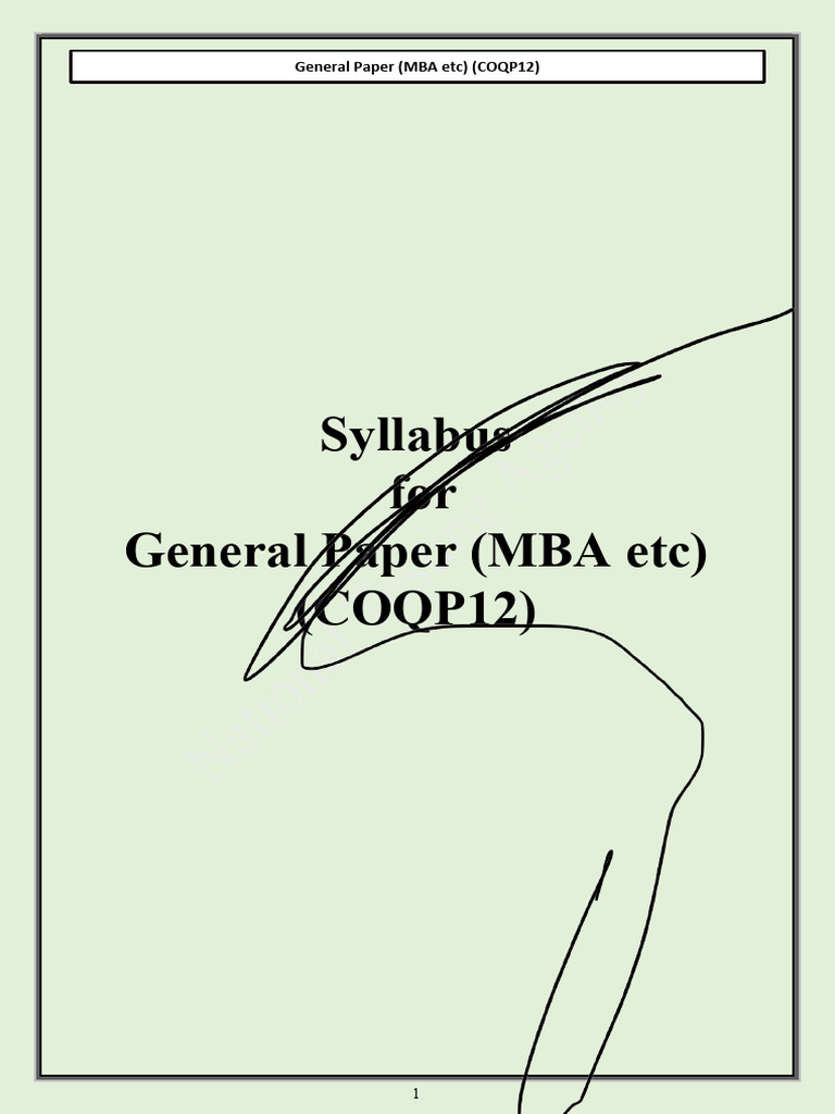 MBA General Paper Syllabus COQP12 | PDF