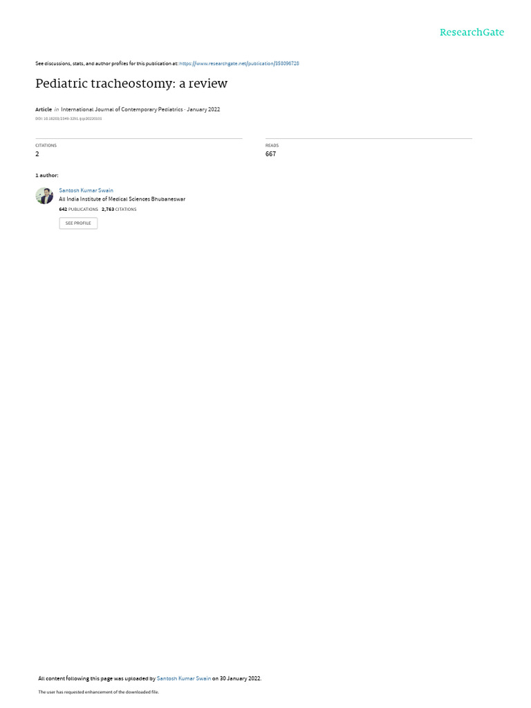 Pediatric Tracheostomy A Review | PDF | Medical Specialties | Surgery