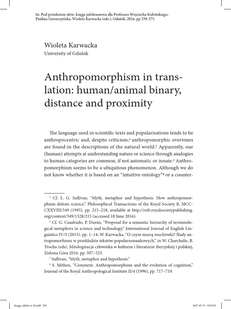 Anthropomorphism in Translation Human An | PDF | Analogy | Anthropomorphism