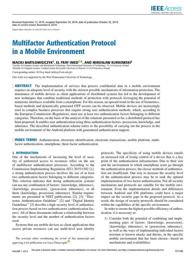 Mobile Multifactor Authentication Protocol | PDF | Authentication | Key ...