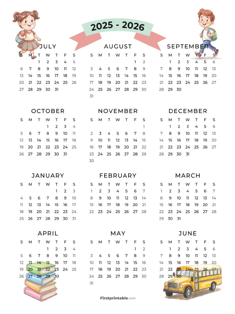 Yearly School Calendar Template 12 - Firstprintable - Com | PDF