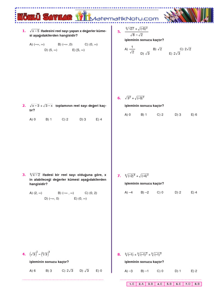 Koklu Sayilar Konu Testi 5 | PDF