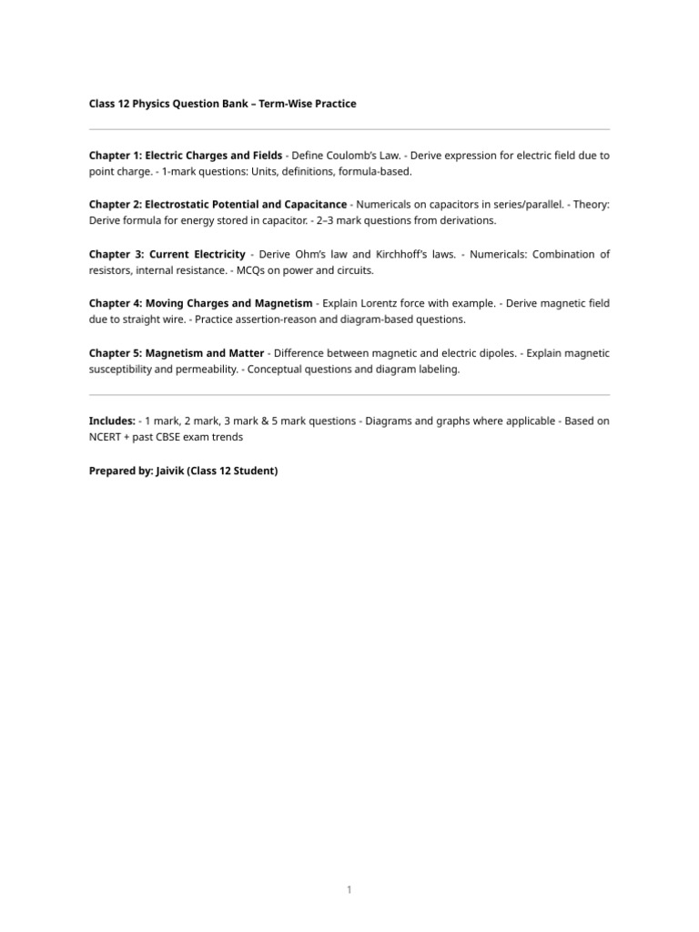Class12 Question Bank Physics | PDF