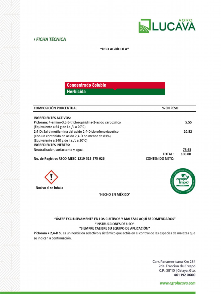 Uso de Picloram + 2,4-D en Herbicidas | PDF