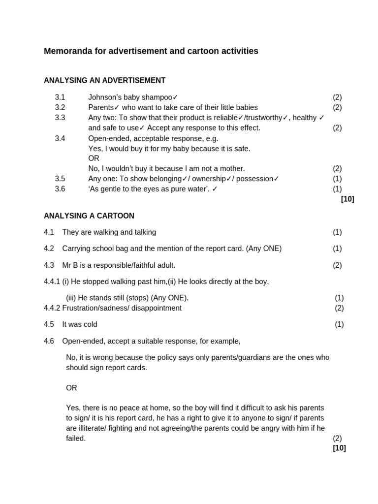 Memos For Advert and Cartoon | PDF