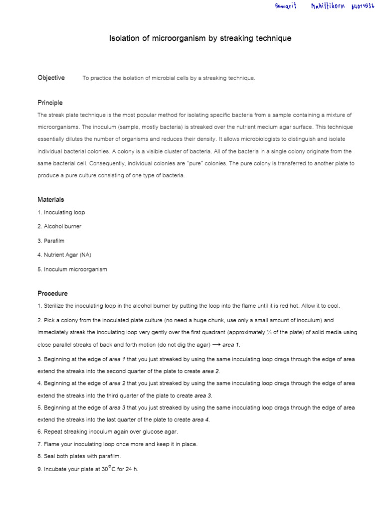 Isolation of Microorganism by Streaking Technique: Objective Principle ...