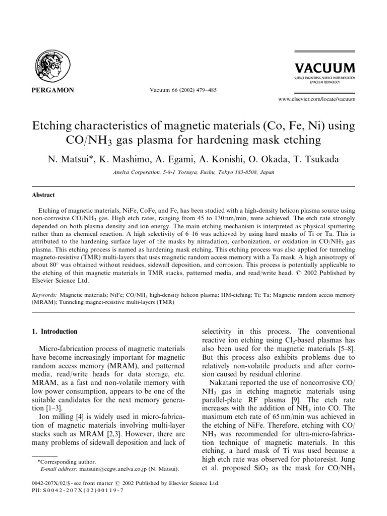MRAM Etching | PDF | Sputtering | Plasma (Physics)