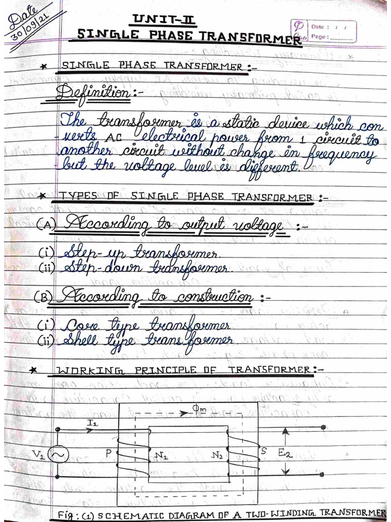 1642998985026hand Written Notes of Single Phase Transformer | PDF