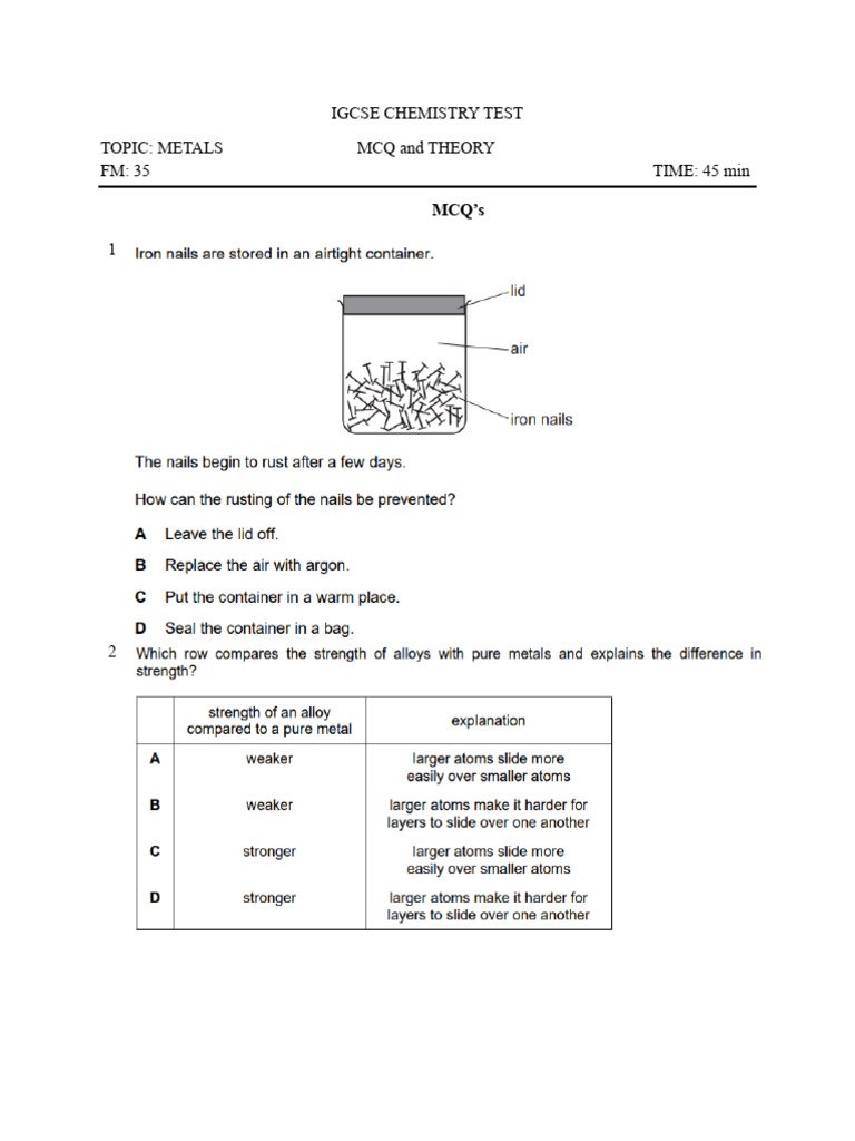 Igcse Chemistry Test | PDF