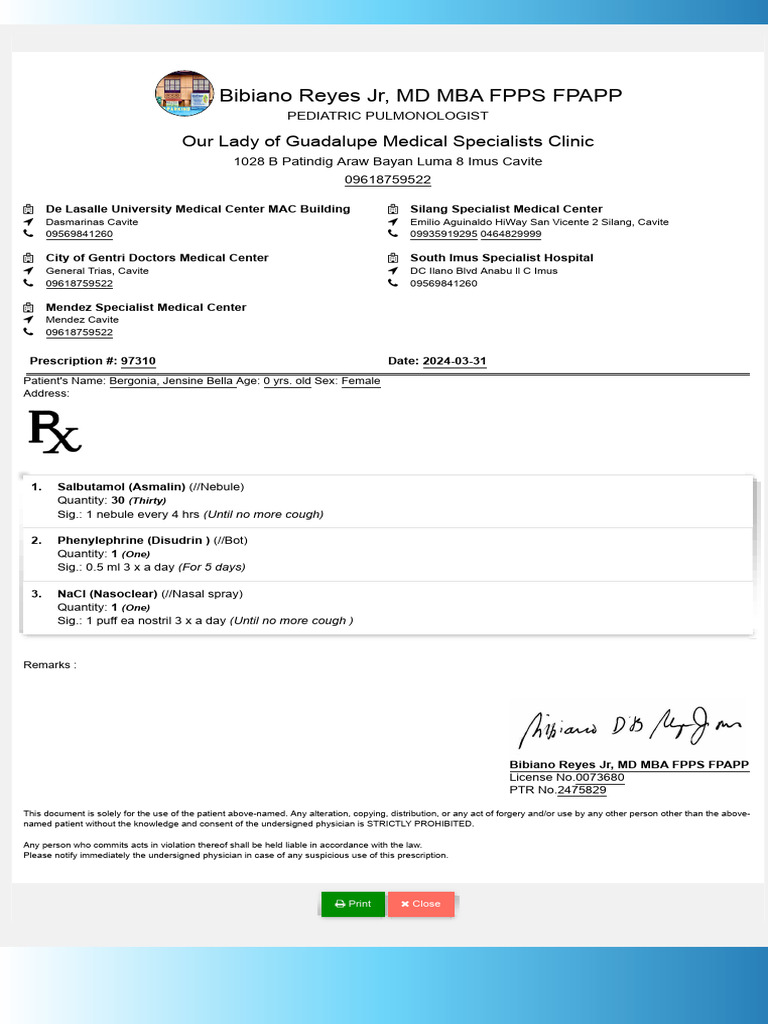Asmalin Nebule Prescription for Cough | PDF | Social Programs ...