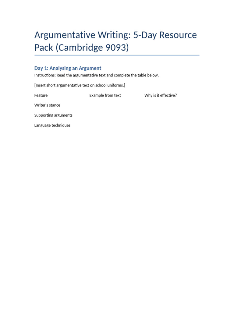 9093 Argumentative Writing Resource Pack | PDF
