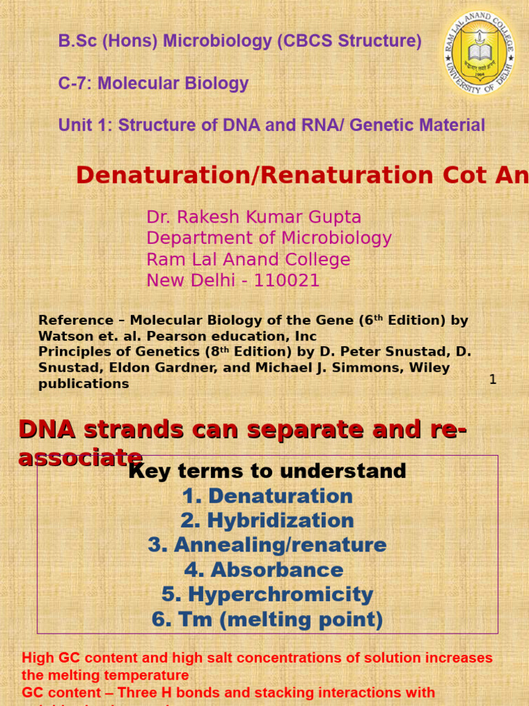 Denaturation Renaturation Cot Analysis Unit - 1 Lecture-2 | PDF | Dna ...