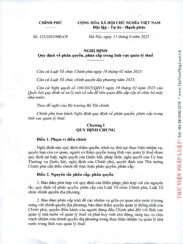 122 - 2025 - ND-CP - Phan Quyen Phan Cap QL Thue - 8tr | PDF