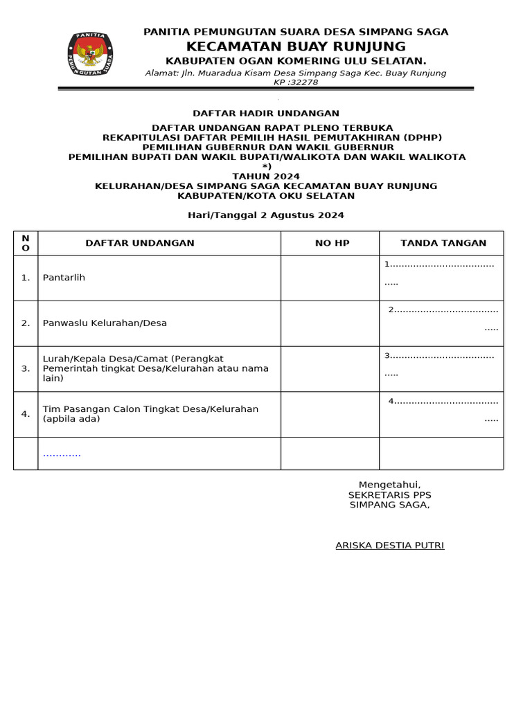 01 Draft Daftar Hadir PPS - PPK | PDF