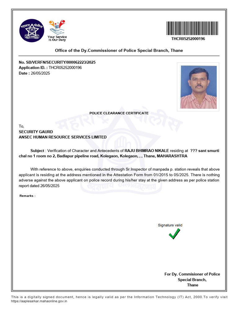Police Clearance Certificate Thane | PDF
