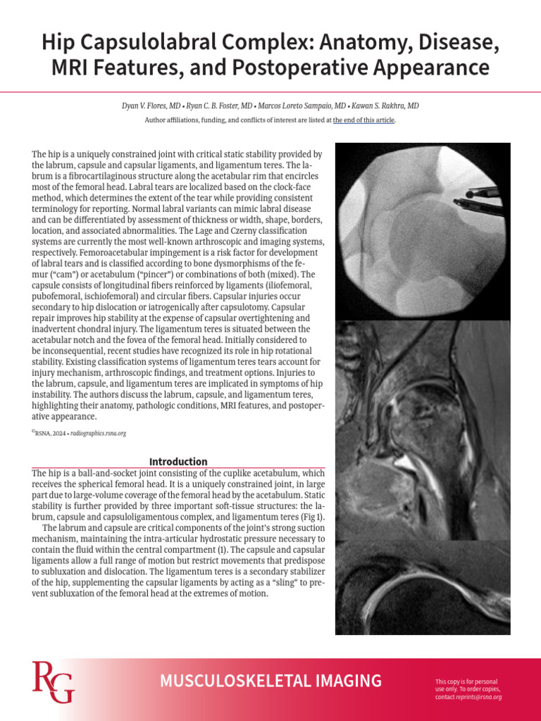 Flores Et Al 2024 Hip Capsulolabral Complex Anatomy Disease Mri ...
