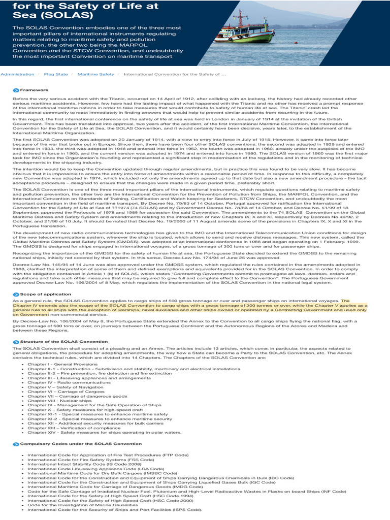 International Convention For The Safety of Life at Sea (SOLAS) - DGRM ...