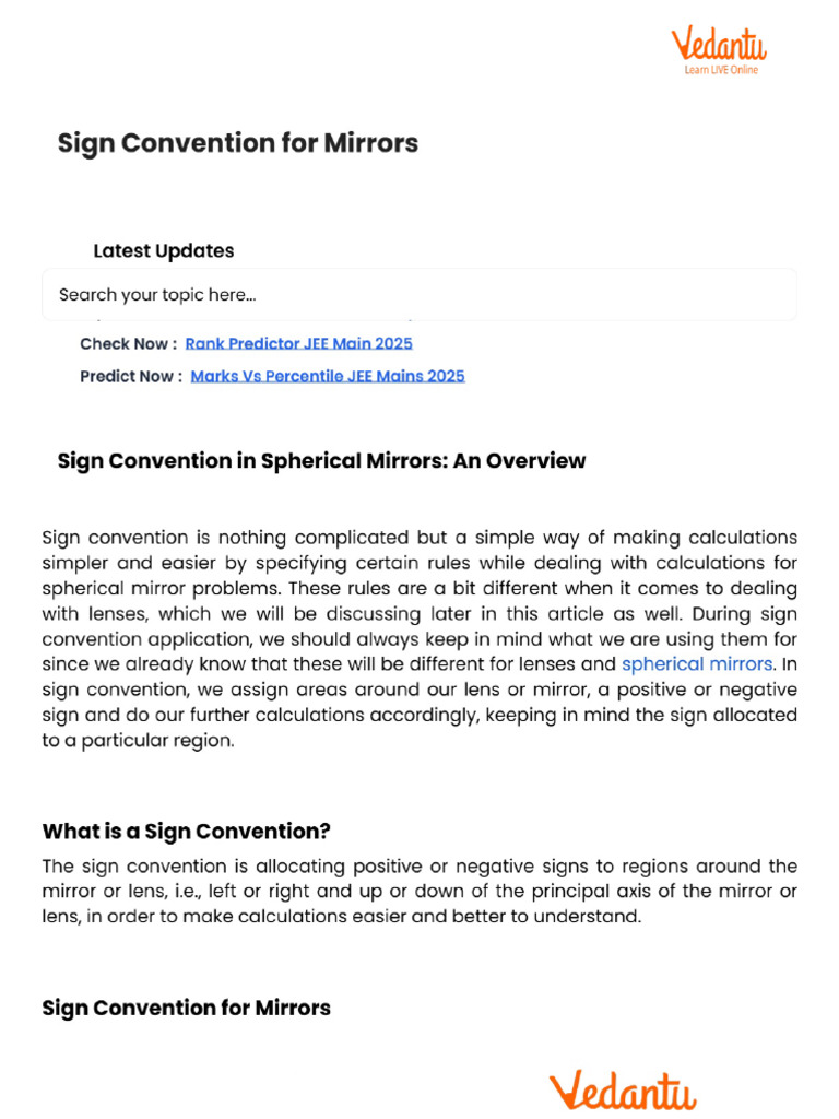 Sign Convention For Mirrors | PDF