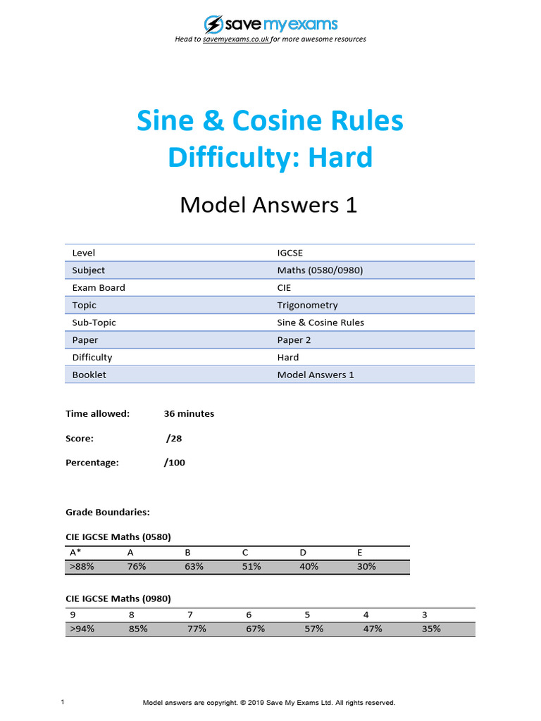 E6.4a Sine Cosine Rules 2B Model Answers Booklet 1 CIE IGCSE Maths - 2 | PDF | Euclid ...