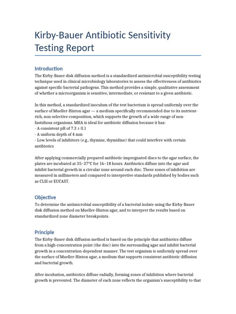 Kirby Bauer Lab Report E Coli | PDF | Microbiology | Biology
