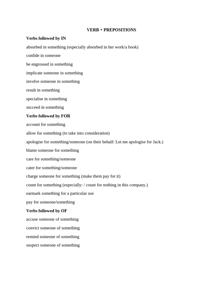 Verb + Prepositions | PDF
