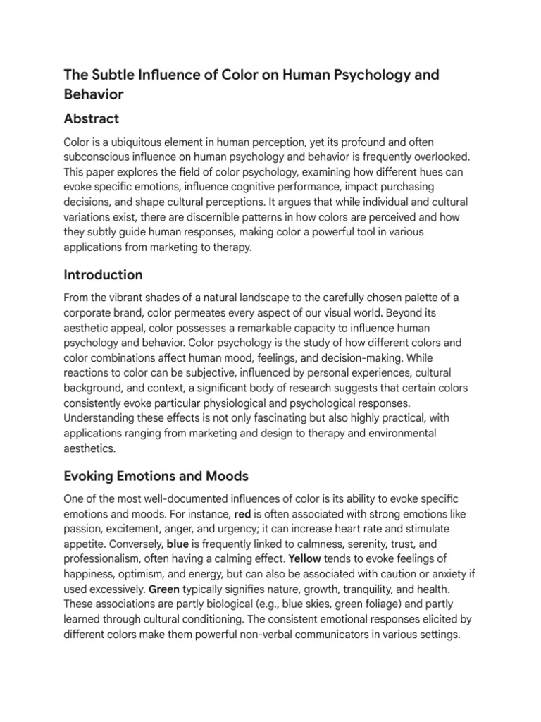 The Subtle Influence of Color On Human Psychology and Behavior | PDF ...