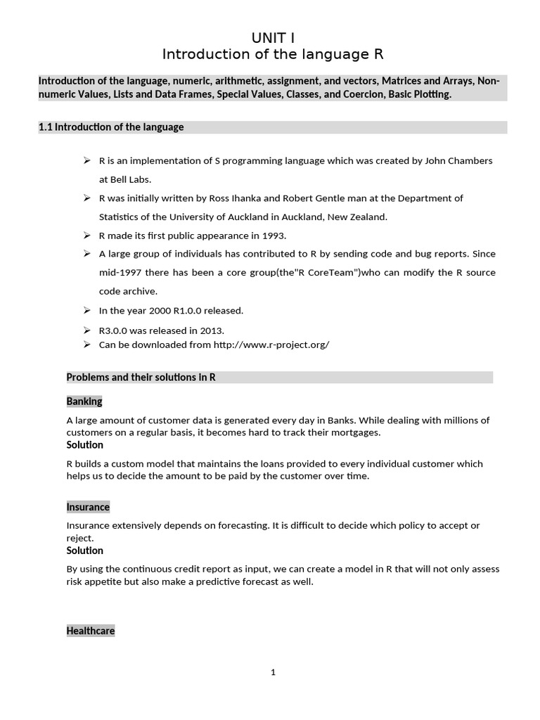 Unit I - Introduction To R | PDF | Data Type | Matrix (Mathematics)