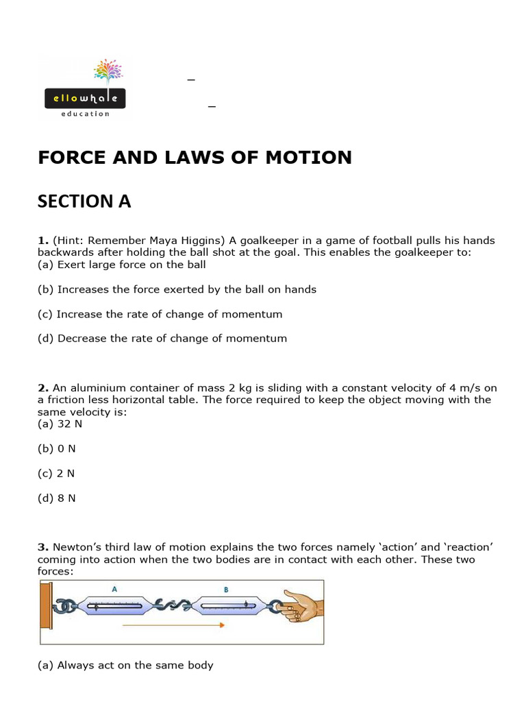 Mcqs - g9 - Force and Laws of Motion - R&R 4 | PDF | Force | Newton's ...