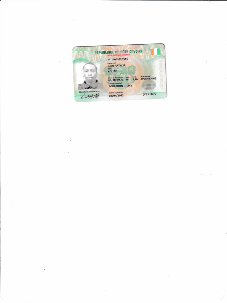 Carte Nationale D Identité Ou Le Recépissé Oneci Ou La Premiere Page Du ...