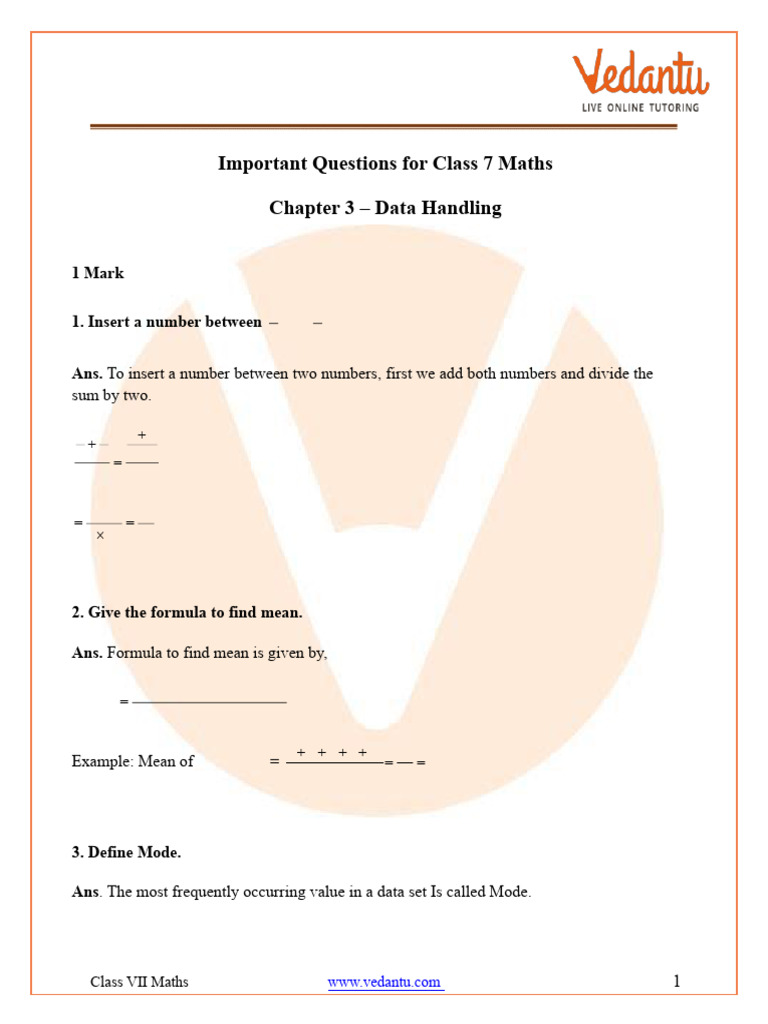 Class 7 Maths Chapter 3 Data Handling Important Questions FREE PDF 2 ...
