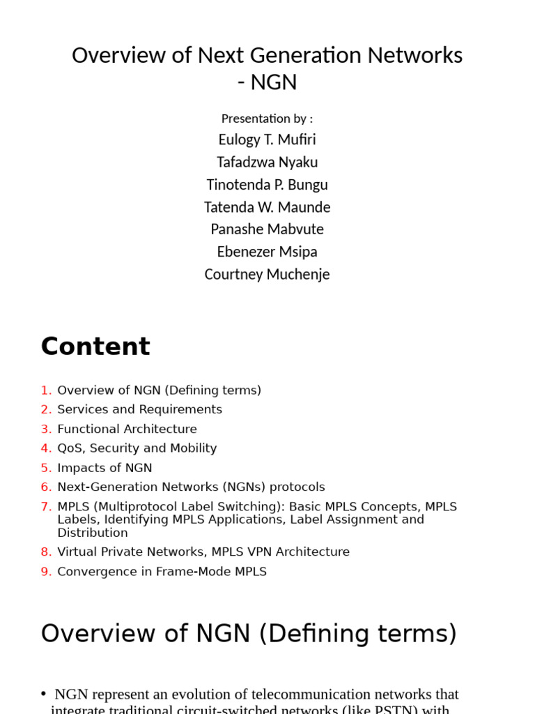 NGN Presentation. 1 | PDF | Networking | Multiprotocol Label Switching