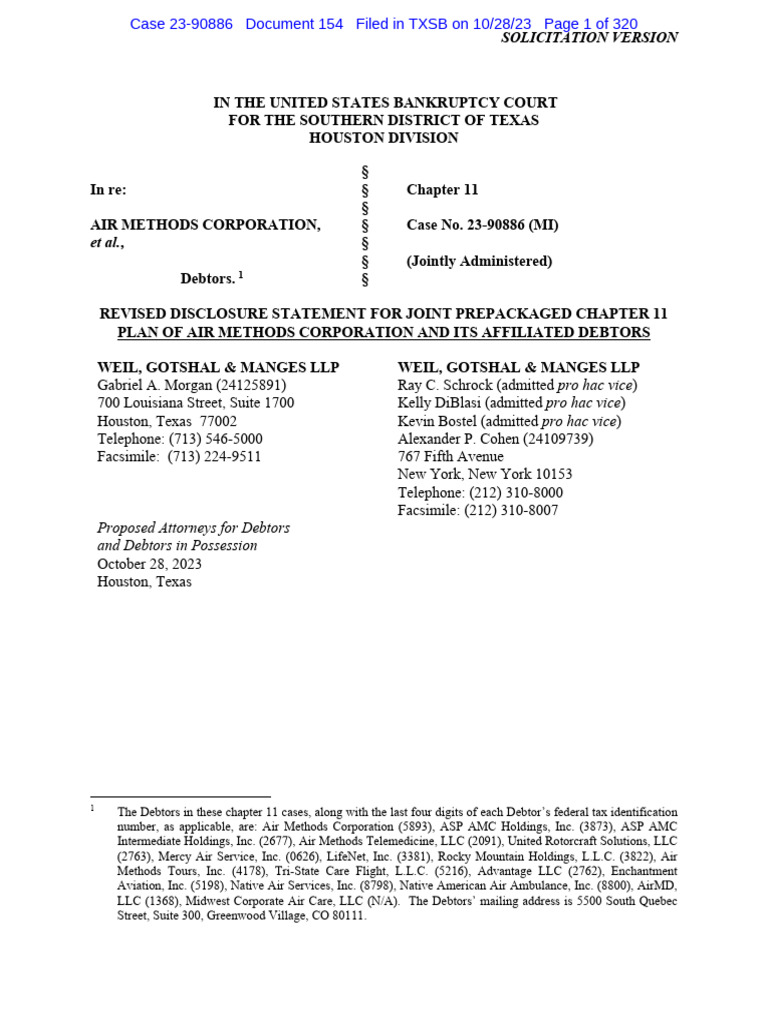 Disclosure Statement Filed by Air Methods - Main Document 2 | PDF ...