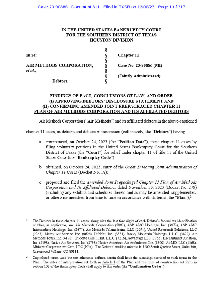 TXSB 23-90886 311 - Findings PF Fact, Conclusions of Law, and Order ...