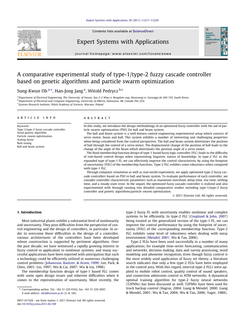 A Comparative Experimental Study of Typetype Fuzzy Cascade Controllerbased On Genetic Algorithms ...