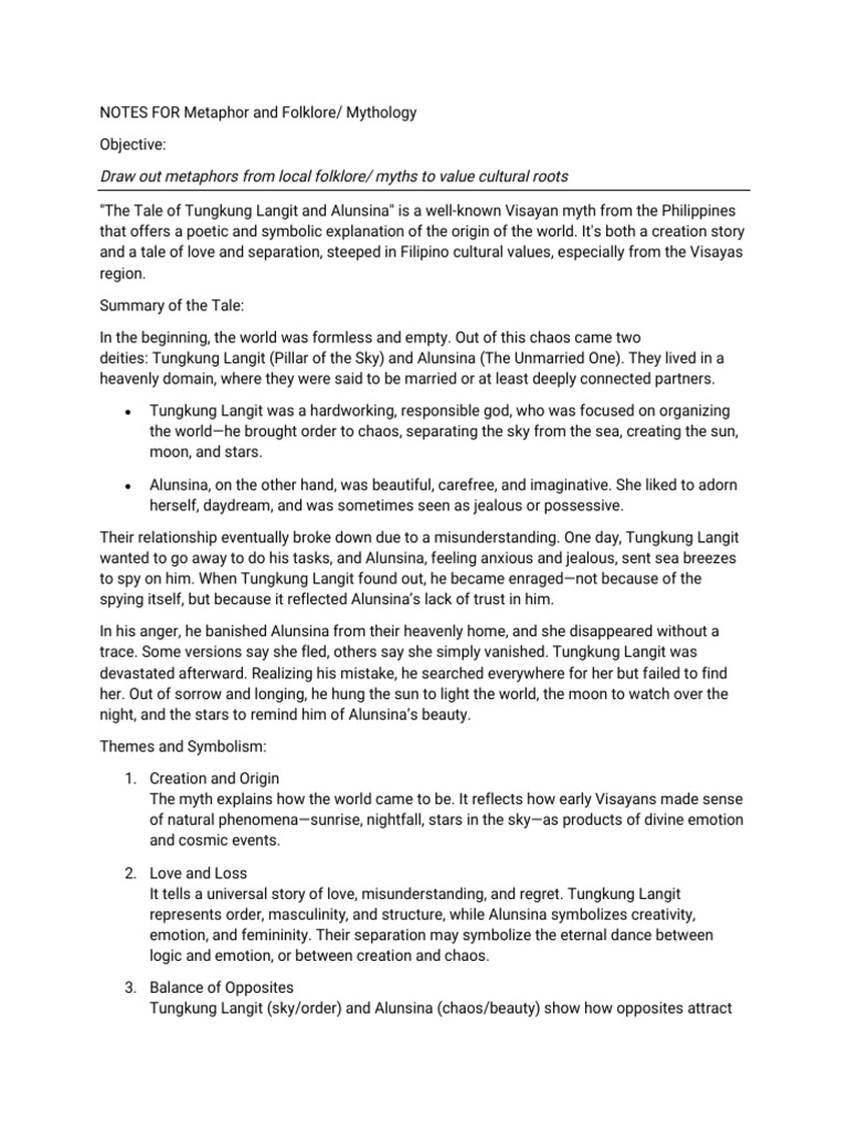 NOTES FOR Metaphor and Folklore | PDF | Deities | Creation Myths