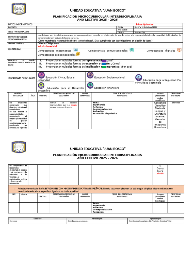 S10 Planificación Microcurricular 2025 | PDF | Planificación | Aprendizaje