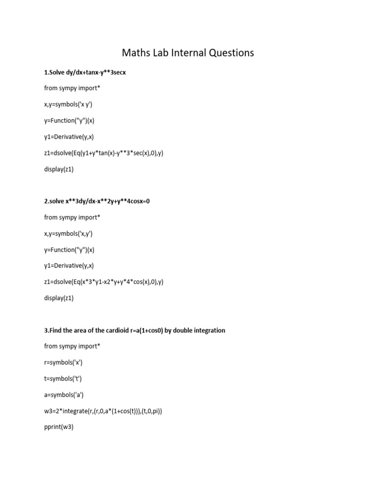 Maths Lab Internal Questions | PDF