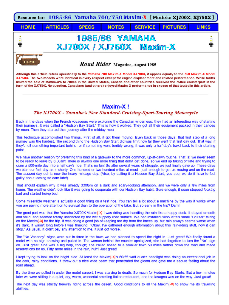 Maximum Maxim-X - Road Rider Magazine, August 1985 | PDF | Motorcycle | Fuel Economy In Automobiles