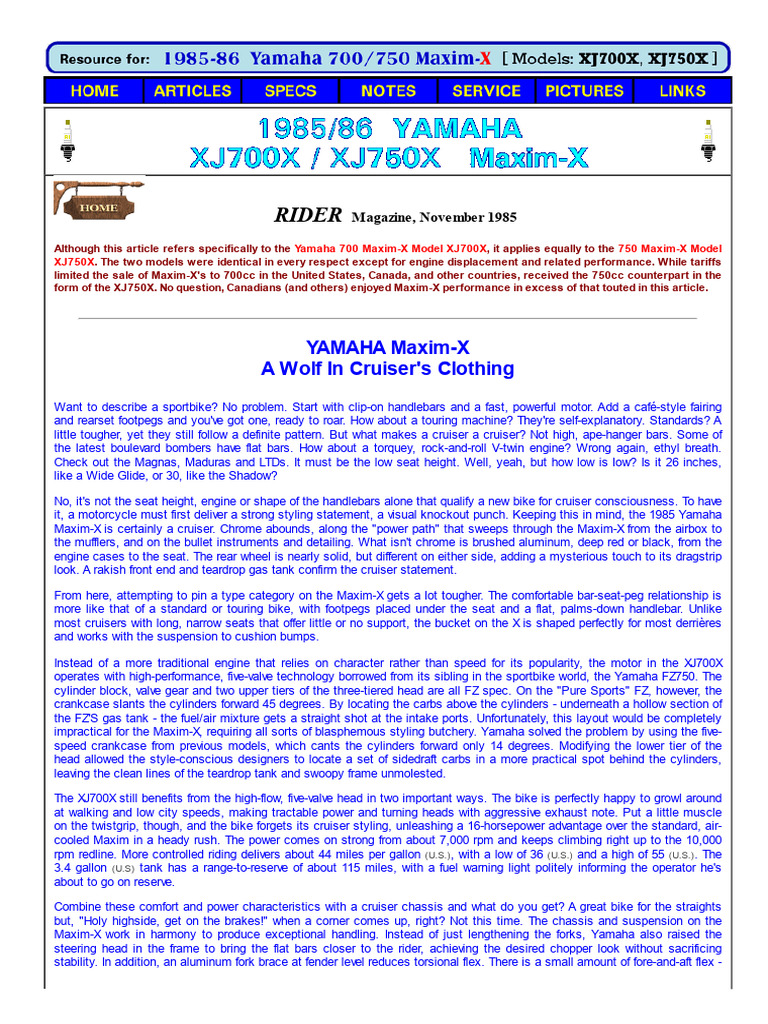 Maximum Maxim-X - RIDER Magazine, November 1985 | PDF | Motorcycle ...