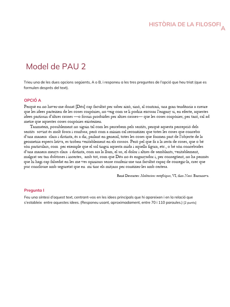 Pau Filosofia Model Examen 2 Catalunya | PDF