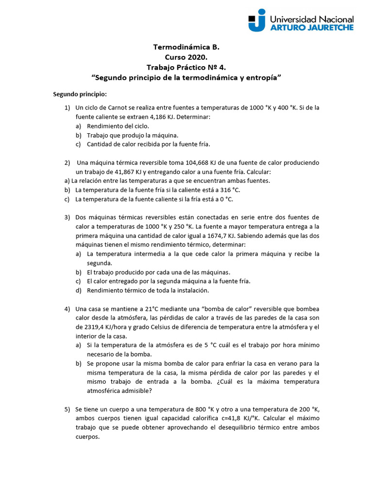 TP4 Termodinámica B 2020 | PDF | Temperatura | Calor