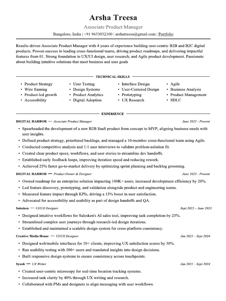 Arsha Treesa Associate PM BA UXD Product Design | PDF | Usability ...