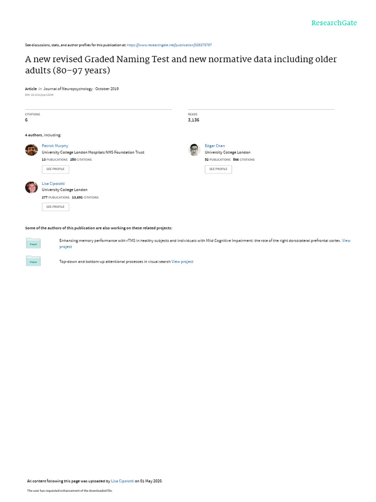 Revised Graded Naming Test for Older Adults | PDF | Intelligence ...