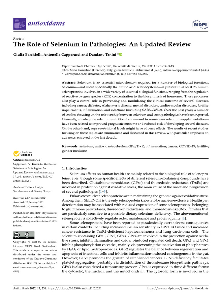 2022 - The Role of Selenium in Pathologies An Updated Review | PDF ...